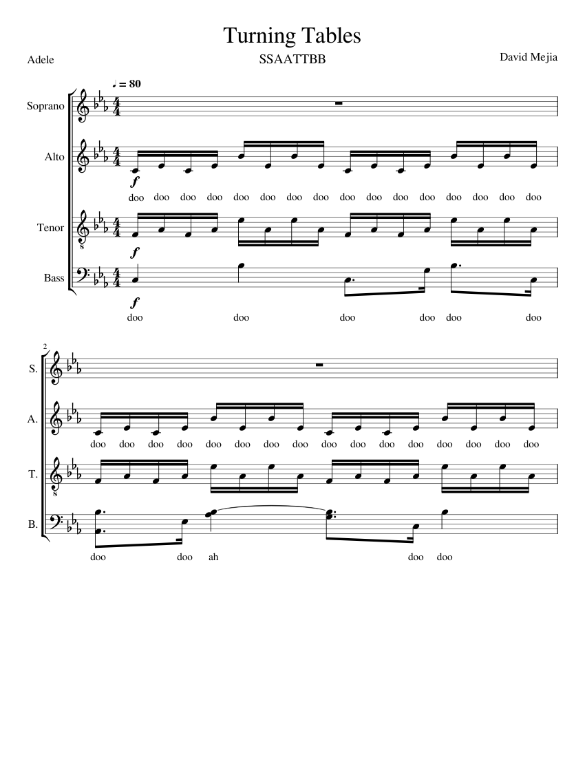 Turning Tables Acapella Arrangement Sheet music for Soprano, Alto ...