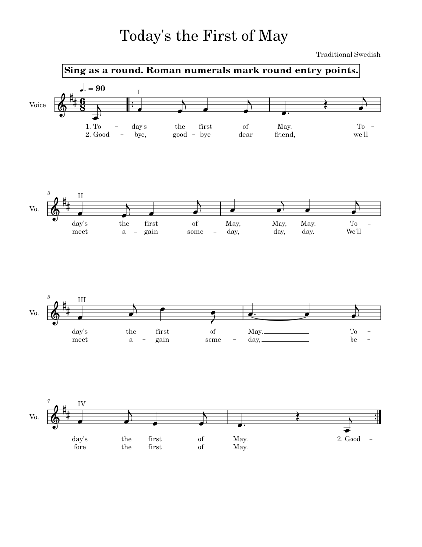 Today's the First of May – Swedish Traditional Sheet music for Vocals ...