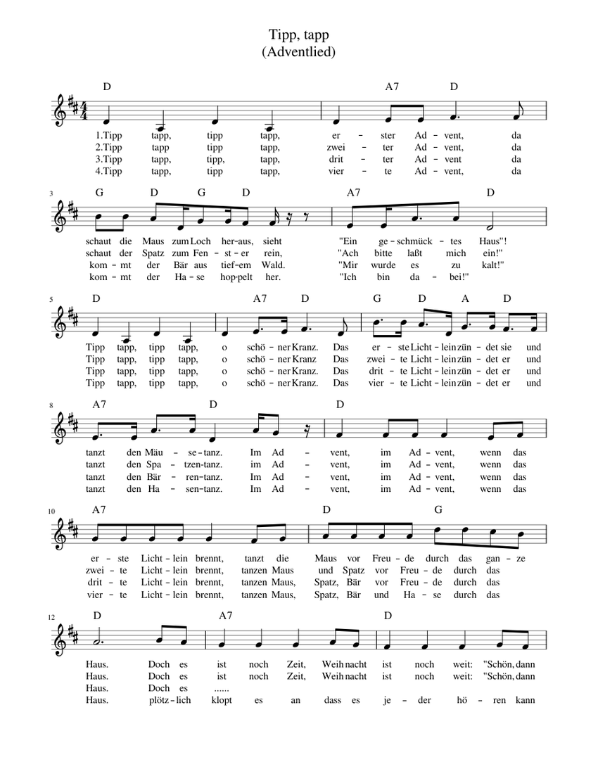 Tipp tapp Adventlied Sheet music for Piano (Solo) | Musescore.com