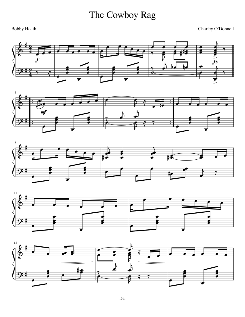 The Cow Boy Rag – Bobby Heath, Charley O'Donnell The Cowboy Rag Sheet ...