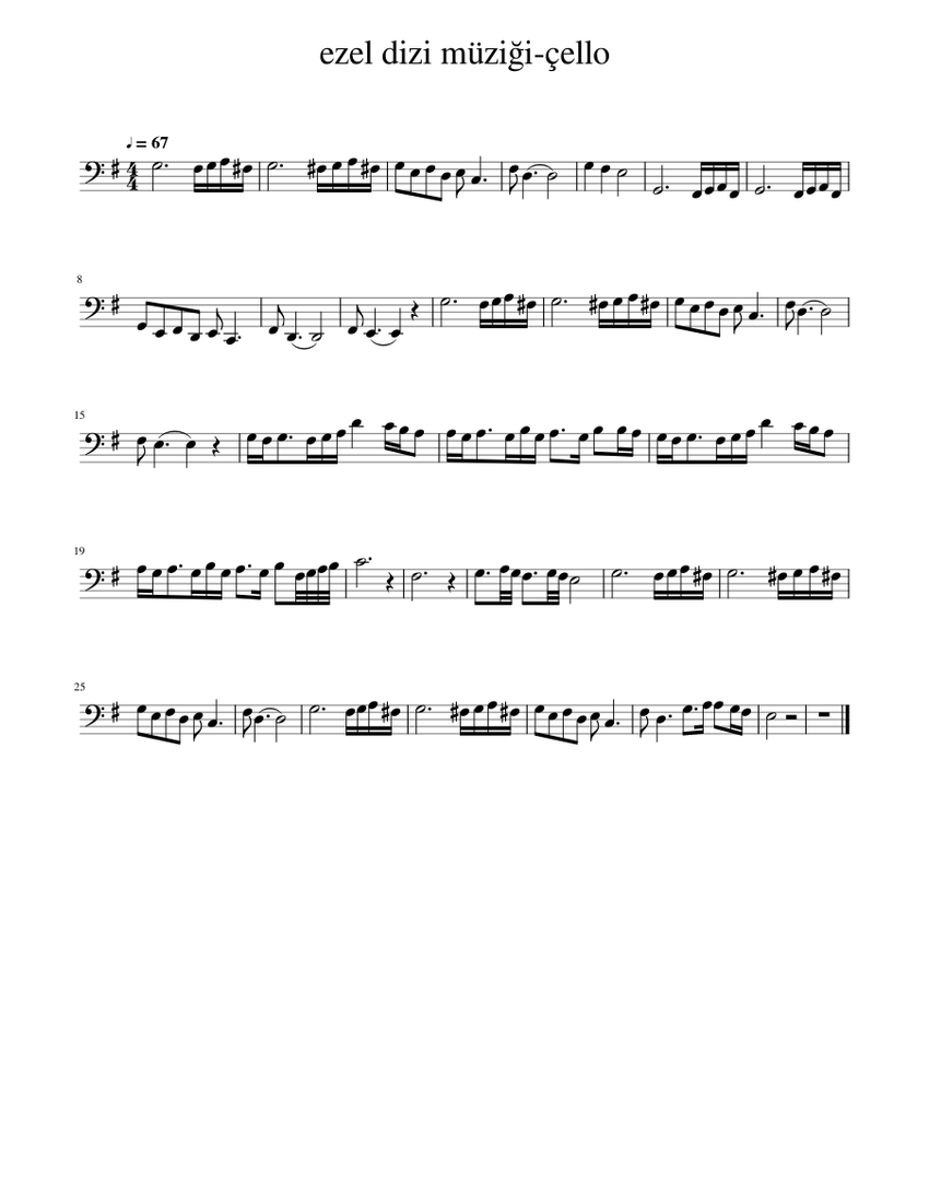 ezel dizi müziği-çello Sheet Music for Cello (Solo) | MuseScore.com