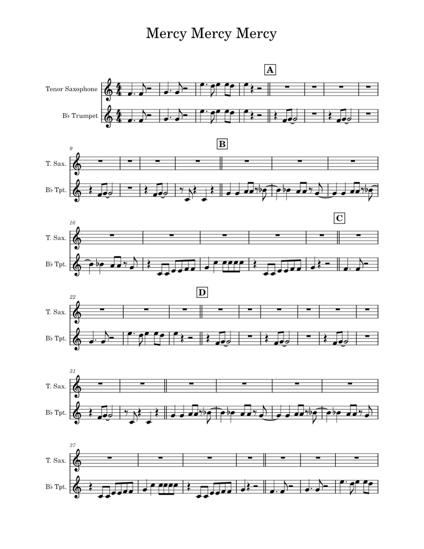 Mercy Mercy Mercy Sheet music for Saxophone tenor, Trumpet in b-flat ...