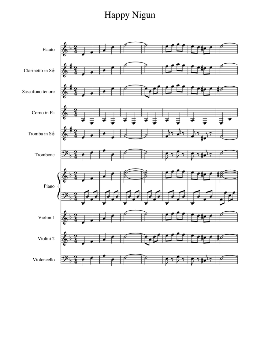 Happy Nigun Sheet Music for Piano, Trombone, Flute, Clarinet in b-flat ...