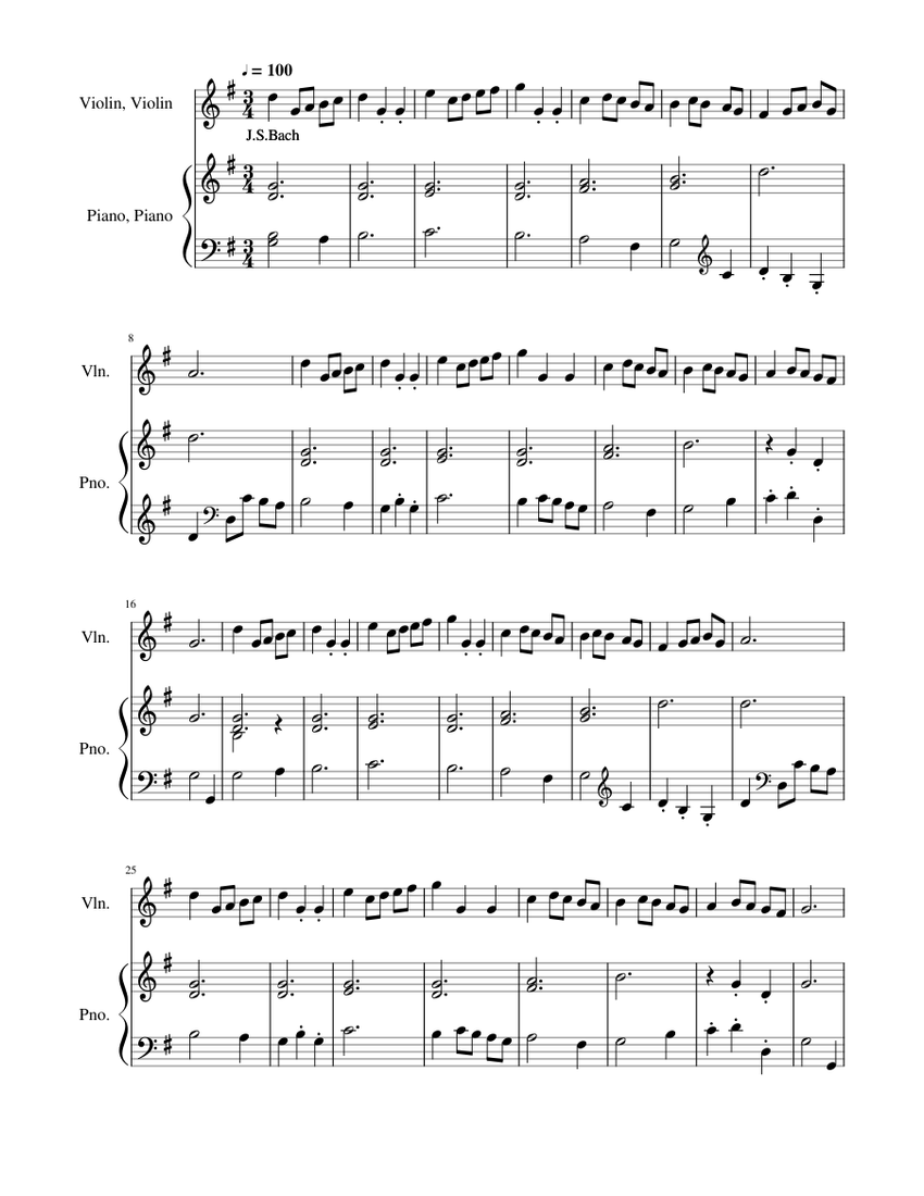 bach_minuet-2avln Sheet music for Piano, Violin (Solo) | Musescore.com