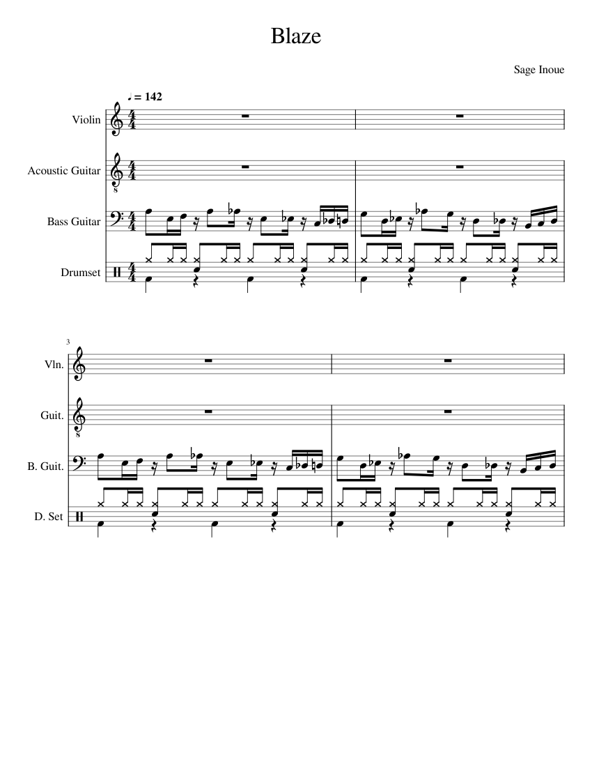 Blaze Sheet music for Violin, Guitar, Bass guitar, Drum group (Mixed ...