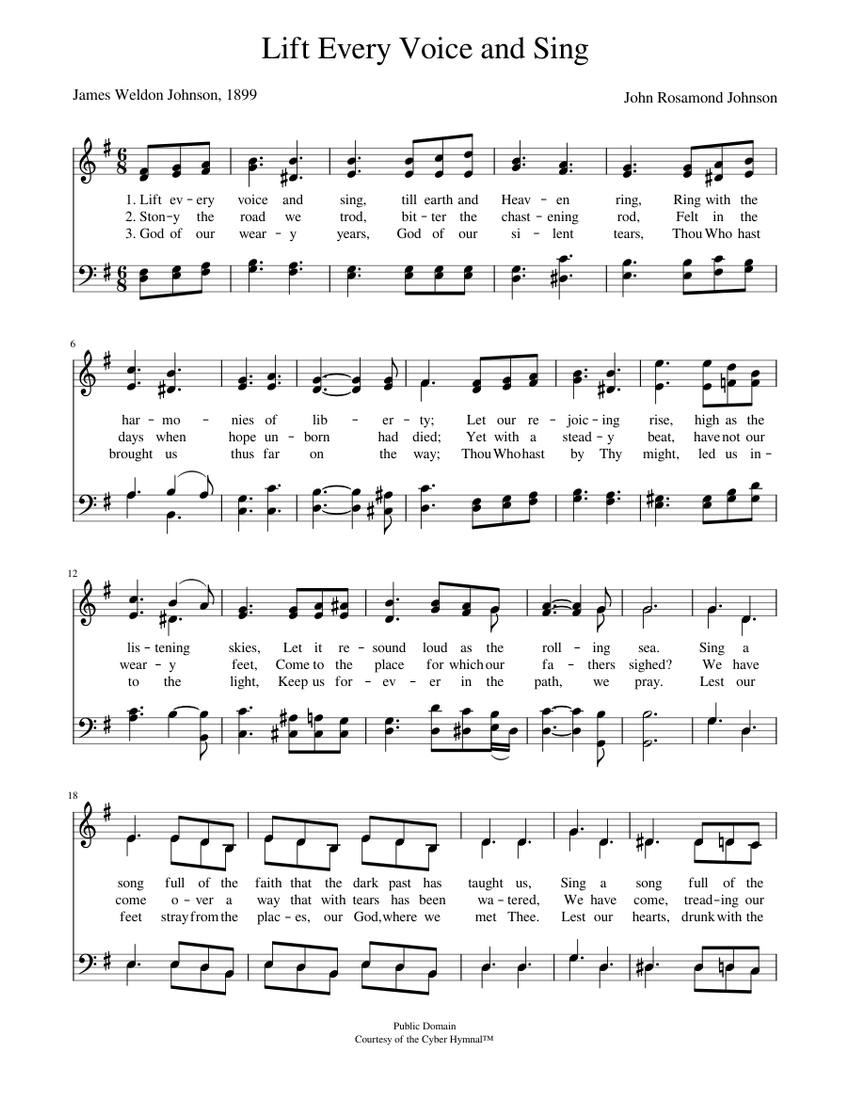 Lift every voice and sing - John R. Johnson Sheet Music for Piano ...