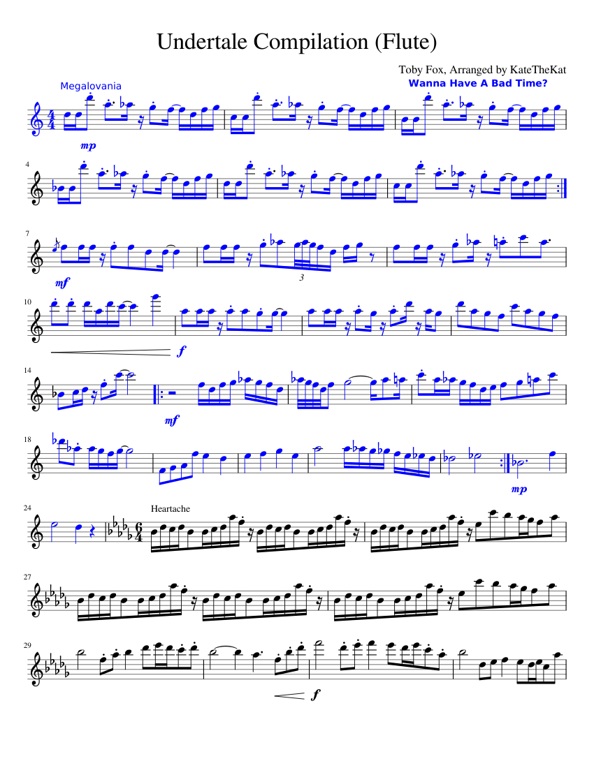 UnderTale Flute Medley Sheet music for Flute (Solo) | Musescore.com