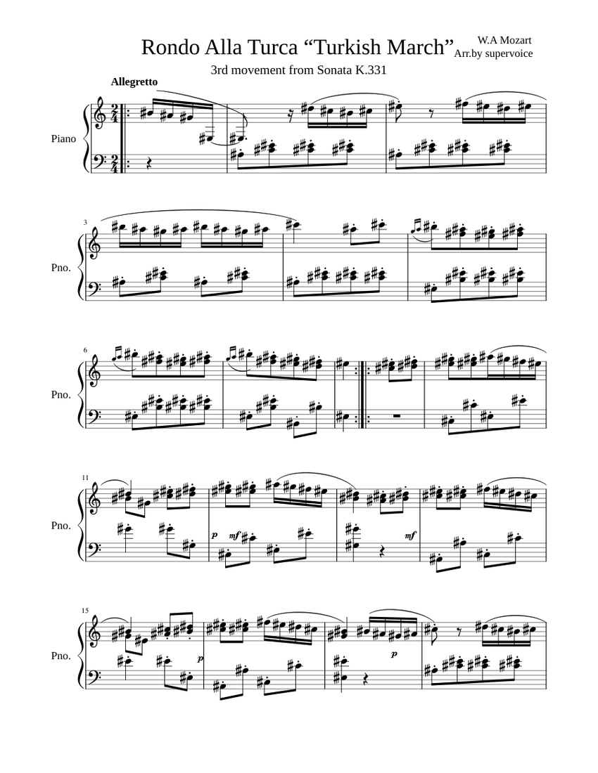 Piano-Rondo Alla Turca Turkish March 1 Sheet music for Piano (Solo ...