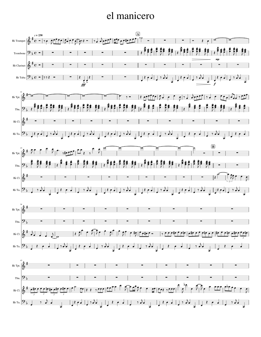 El manicero Sheet Music for Trombone, Tuba, Clarinet in b-flat, Trumpet ...