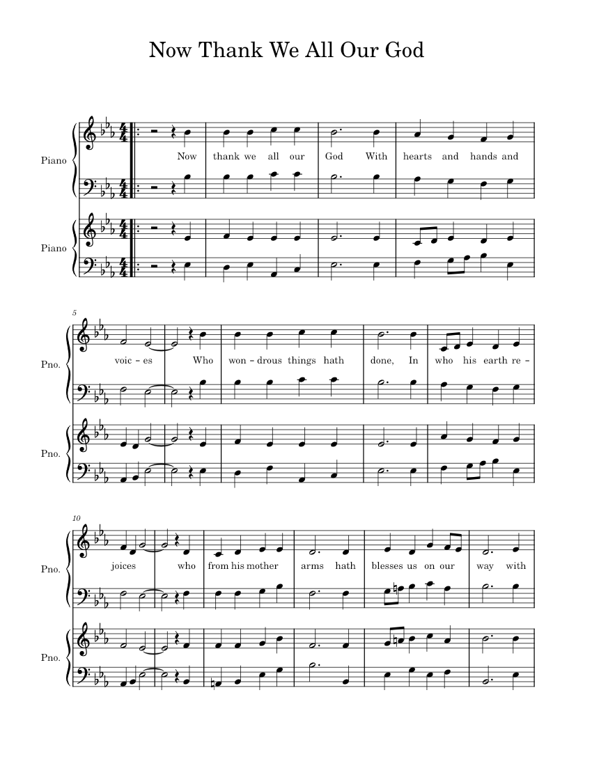 Now thank we all our god – Misc Praise Songs Sheet music for Piano ...