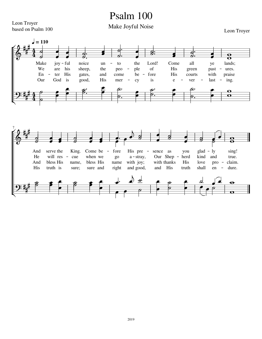 Psalm 100 -Leon Troyer Sheet music for Soprano, Bass voice (SATB ...