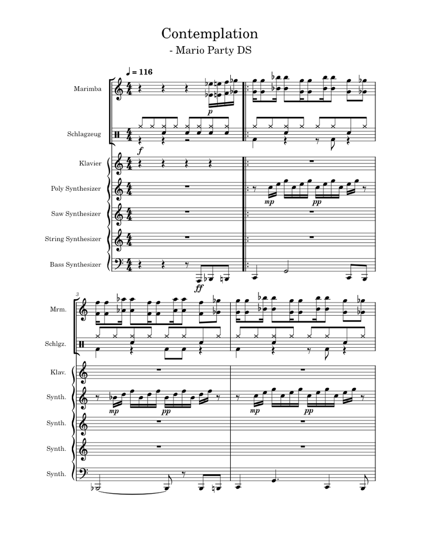 Contemplation - Mario Party DS – Hironobu Yahata Sheet Music for Piano ...