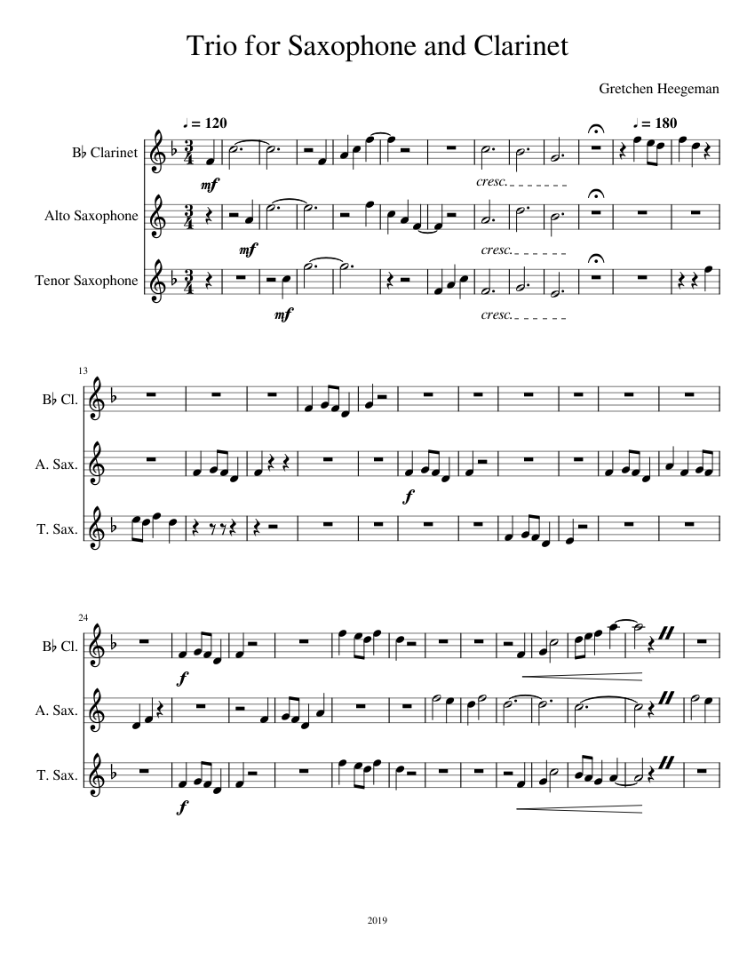 Trio for Saxophone and Clarinet Sheet music for Clarinet in b-flat ...