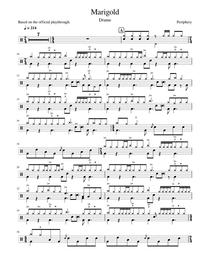 Marigold – Periphery Sheet Music for Drum group (Solo) | MuseScore.com