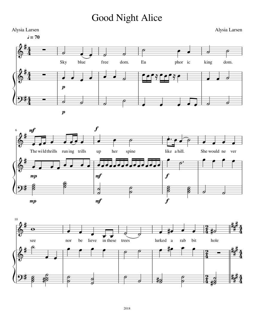 Good Night Alice Sheet Music for Piano, Vocals (Piano-Voice ...