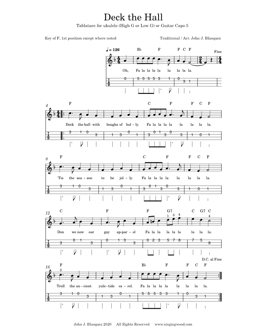 Deck the halls – Misc Christmas Deck the Hall – Ukulele Sheet music for ...