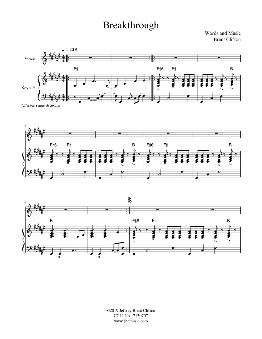 Breakthrough - Brent Clifton Sheet music for Piano, Vocals (Piano-Voice ...