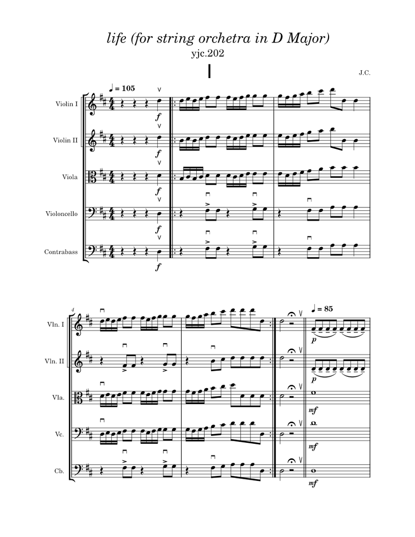 Y.J.C. life for string orchetra in D Major Sheet music for Contrabass ...