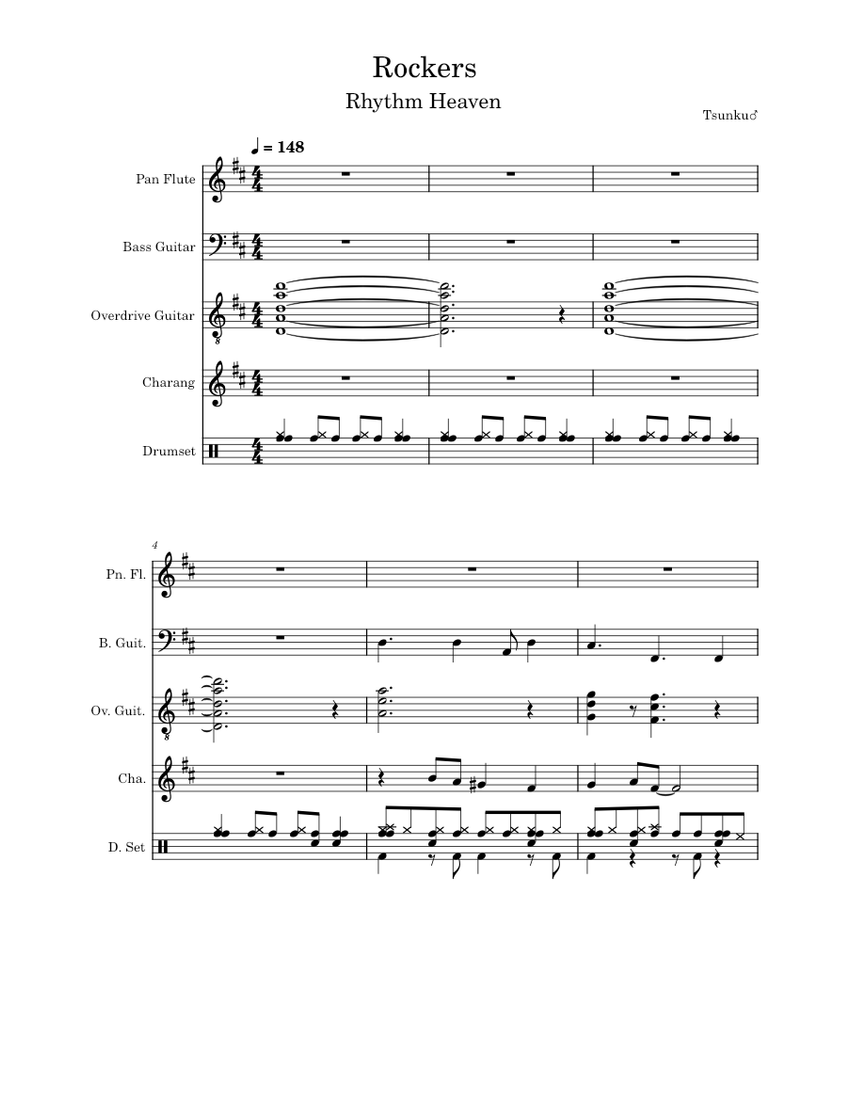 Rockers – Rhythm Heaven Sheet Music for Guitar, Bass guitar, Drum group ...