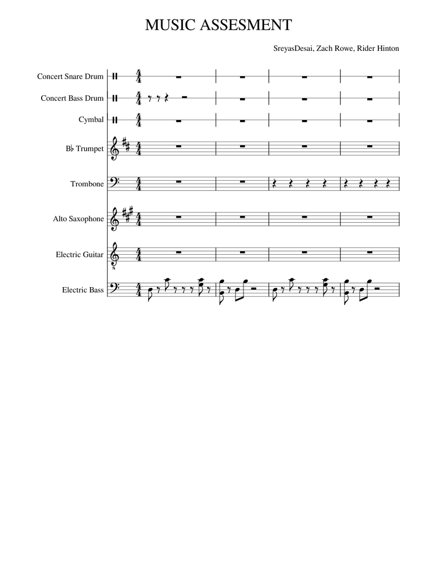 MUSIC ASSIGNMENT Sheet music for Trombone, Saxophone alto, Trumpet in b ...