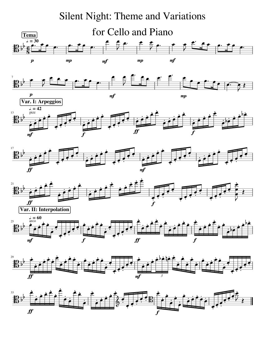 Silent Night: Theme and Variations for Cello and Piano Sheet Music for ...