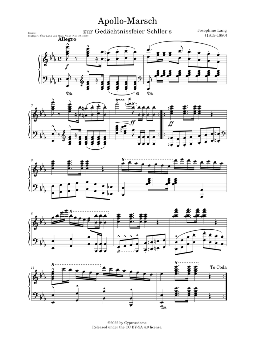 Apollo-Marsch – Josephine Lang Sheet music for Piano (Solo) | Musescore.com