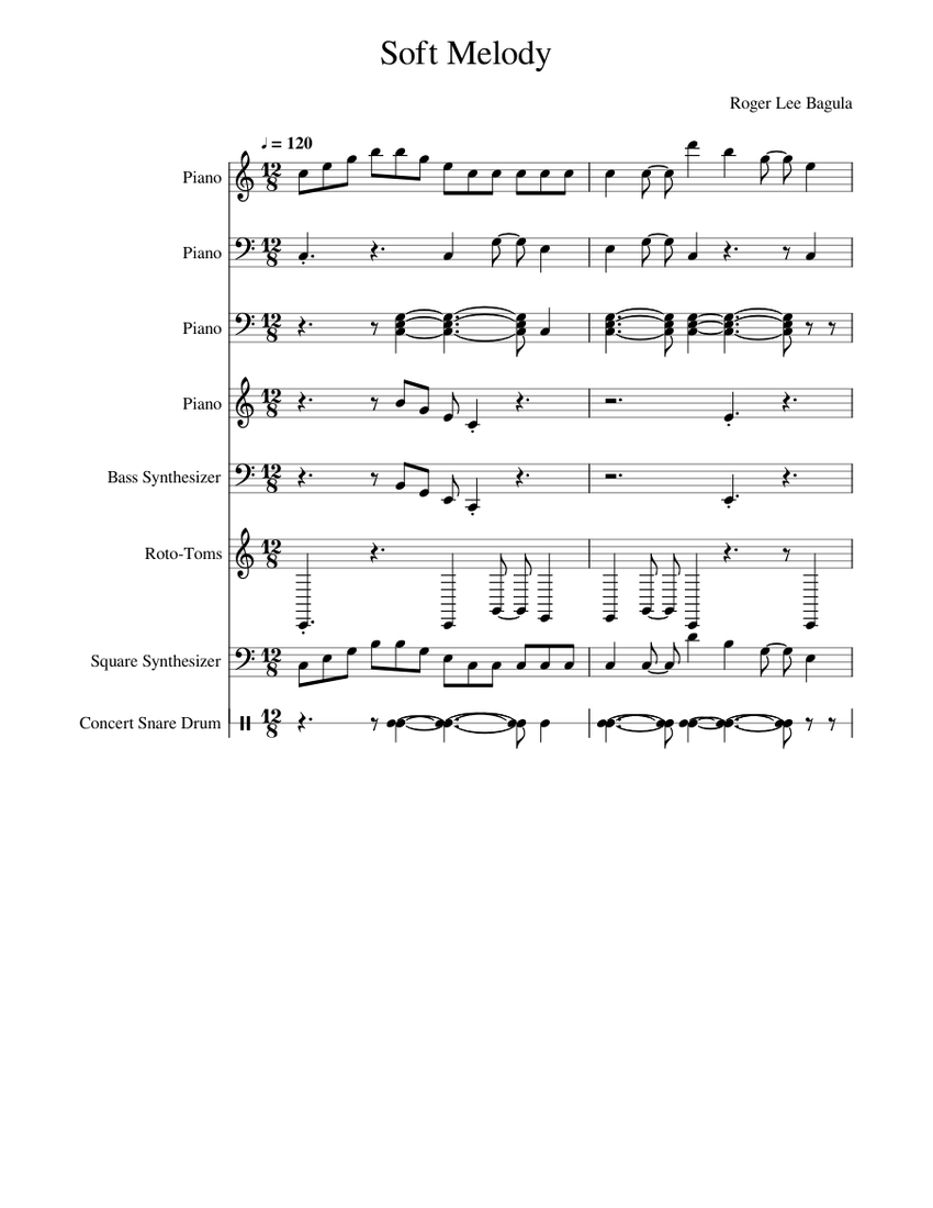 Soft Melody Sheet music for Piano, Snare drum, Bass guitar, Synthesizer ...
