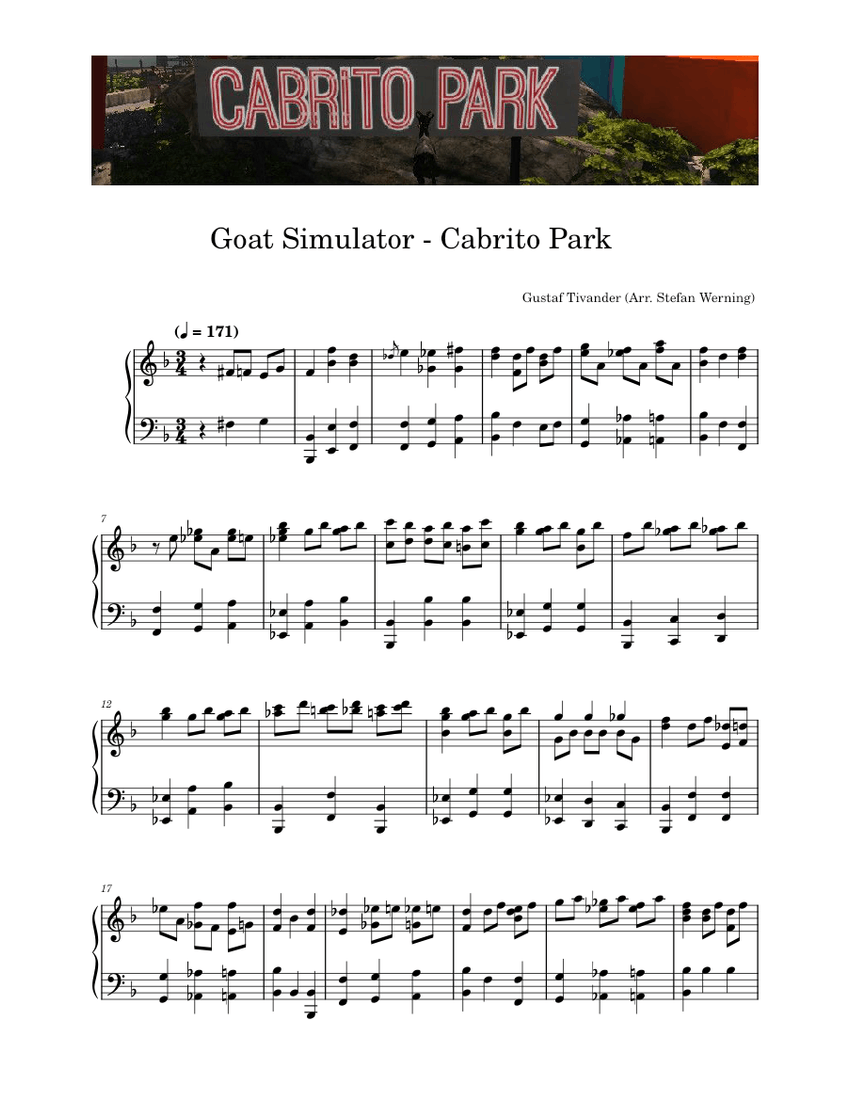 Goat Simulator (OST) - Cabrito Park – Gustaf Tivander Sheet Music for ...