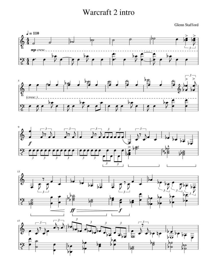 Warcraft 2 intro - Glenn Stafford Sheet Music for Piano (Solo ...