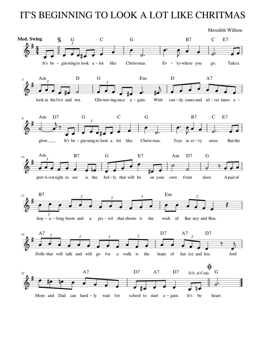 It's Beginning To Look A Lot Like Christmas – Meredith Willson Sheet ...