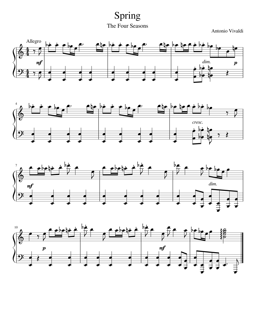 Spring - The Four Seasons Sheet Music for Piano (Solo) | MuseScore.com