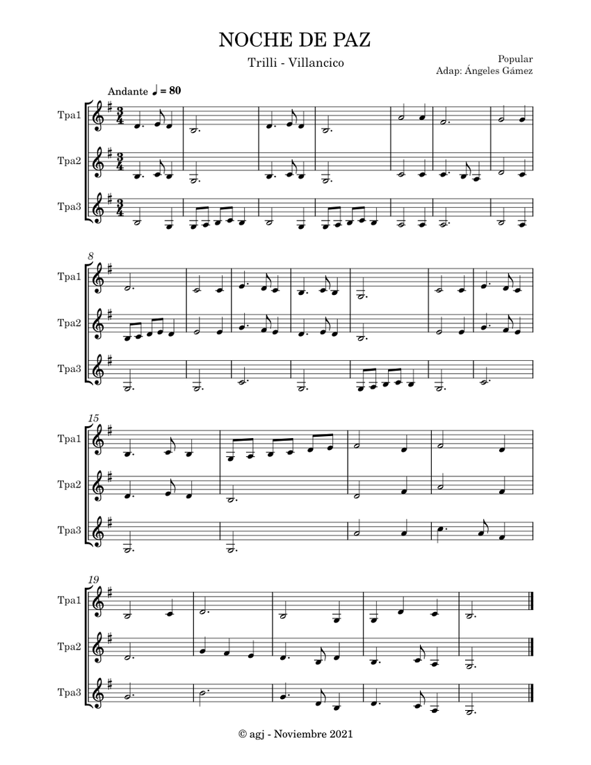 Noche de paz – Villancicos NOCHE DE PAZ trio para trompas Sheet music ...