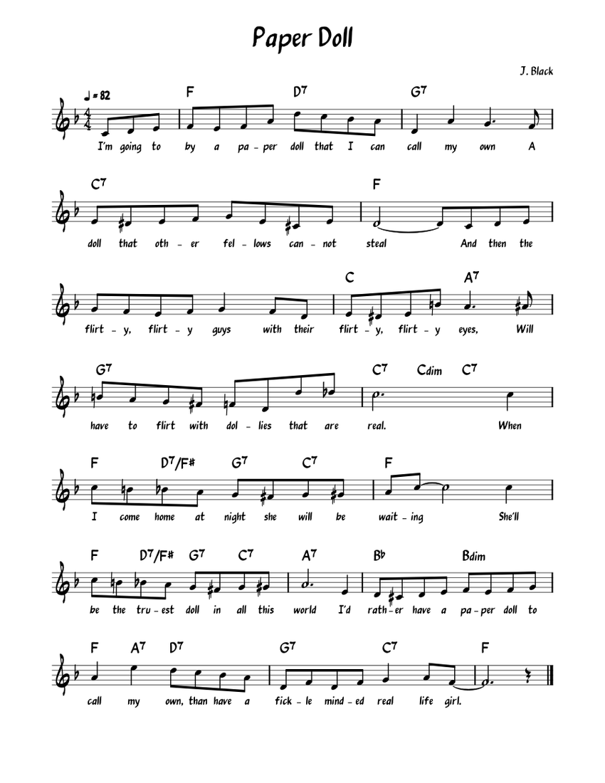 Paper Doll Sheet Music with Chords for Piano (Solo) easy | MuseScore.com