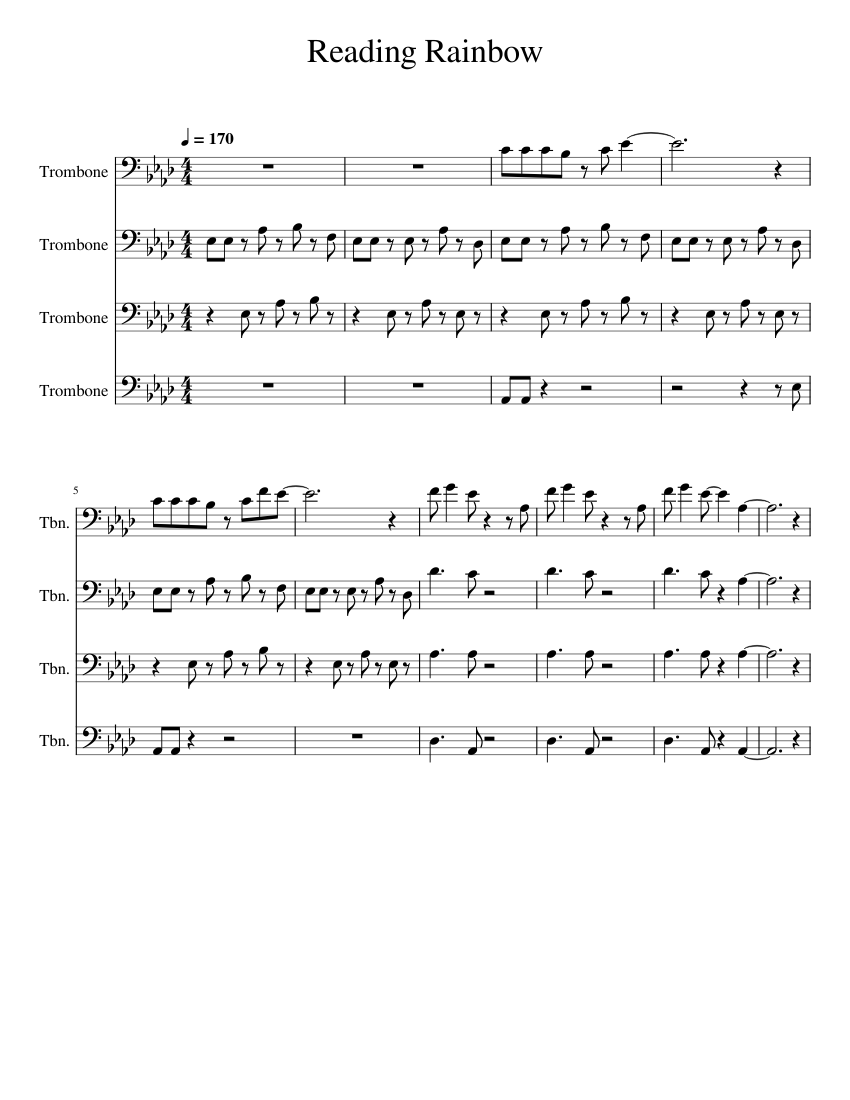 Reading rainbow theme – Misc Television Sheet Music for Trombone (Brass Quartet) | MuseScore.com