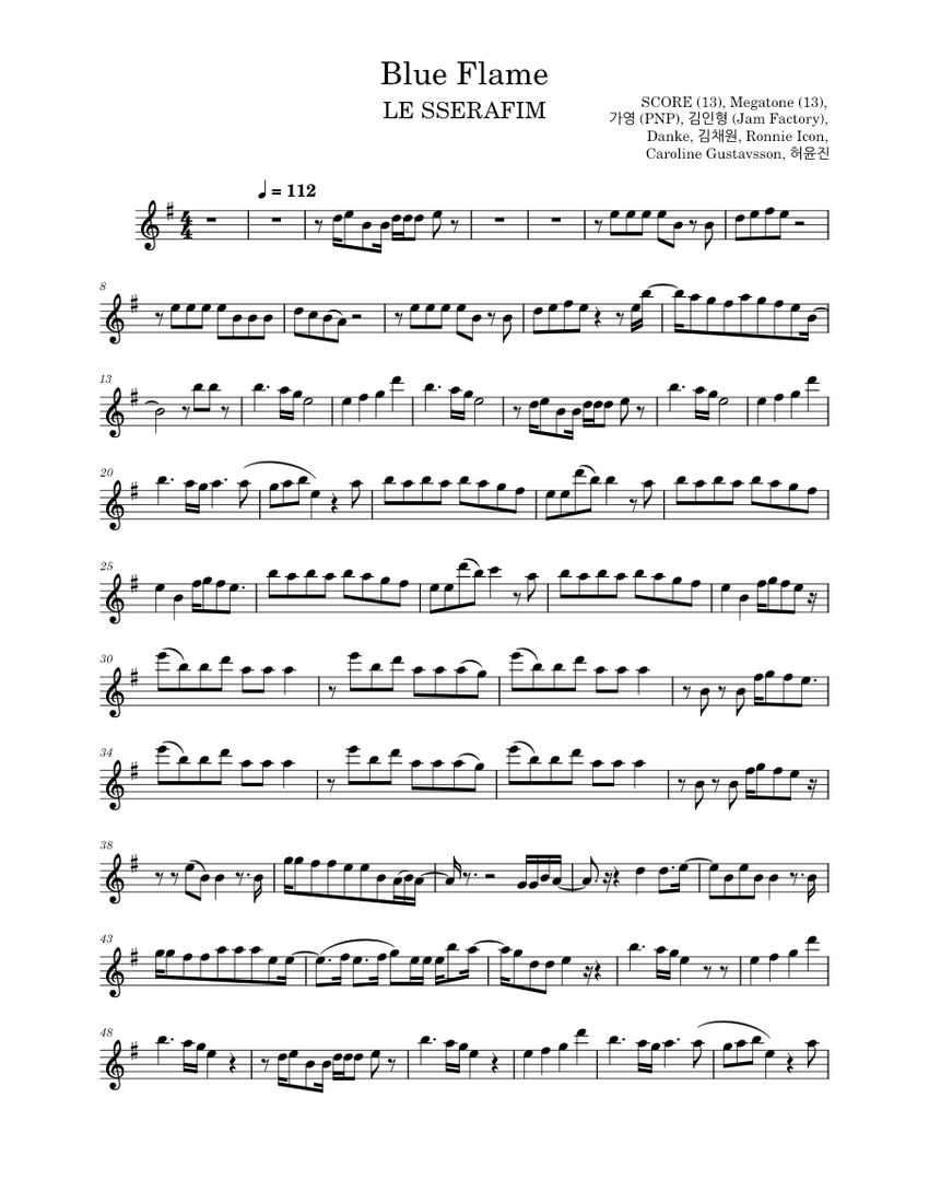 Blue Flame - LE SSERAFIM (르세라핌) Sheet music for Flute (Solo ...