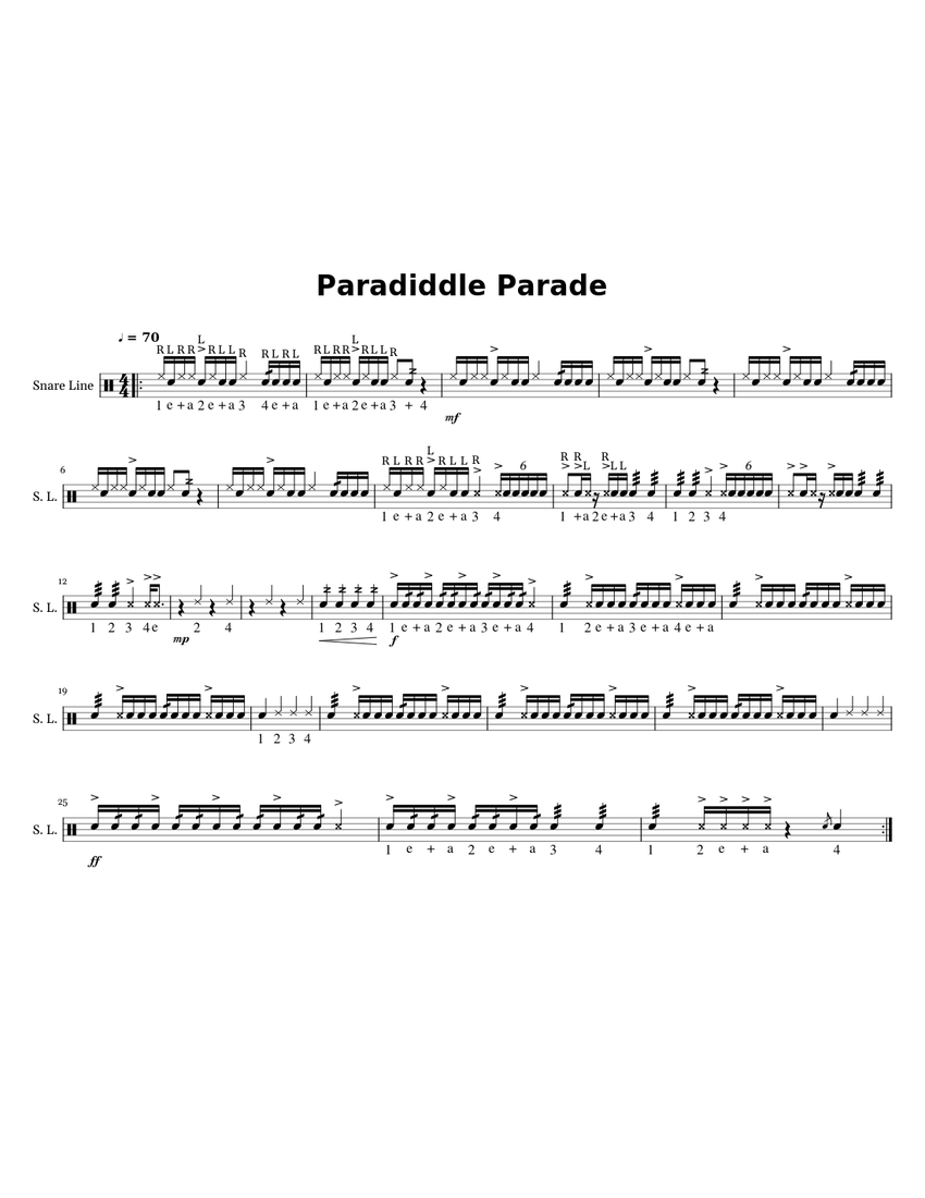 Paradiddle Parade Snare Sheet Music for Snare drum (Solo) | MuseScore.com