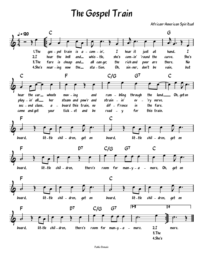 The Gospel Train (Lead sheet with lyrics ) Sheet Music with Chords for ...