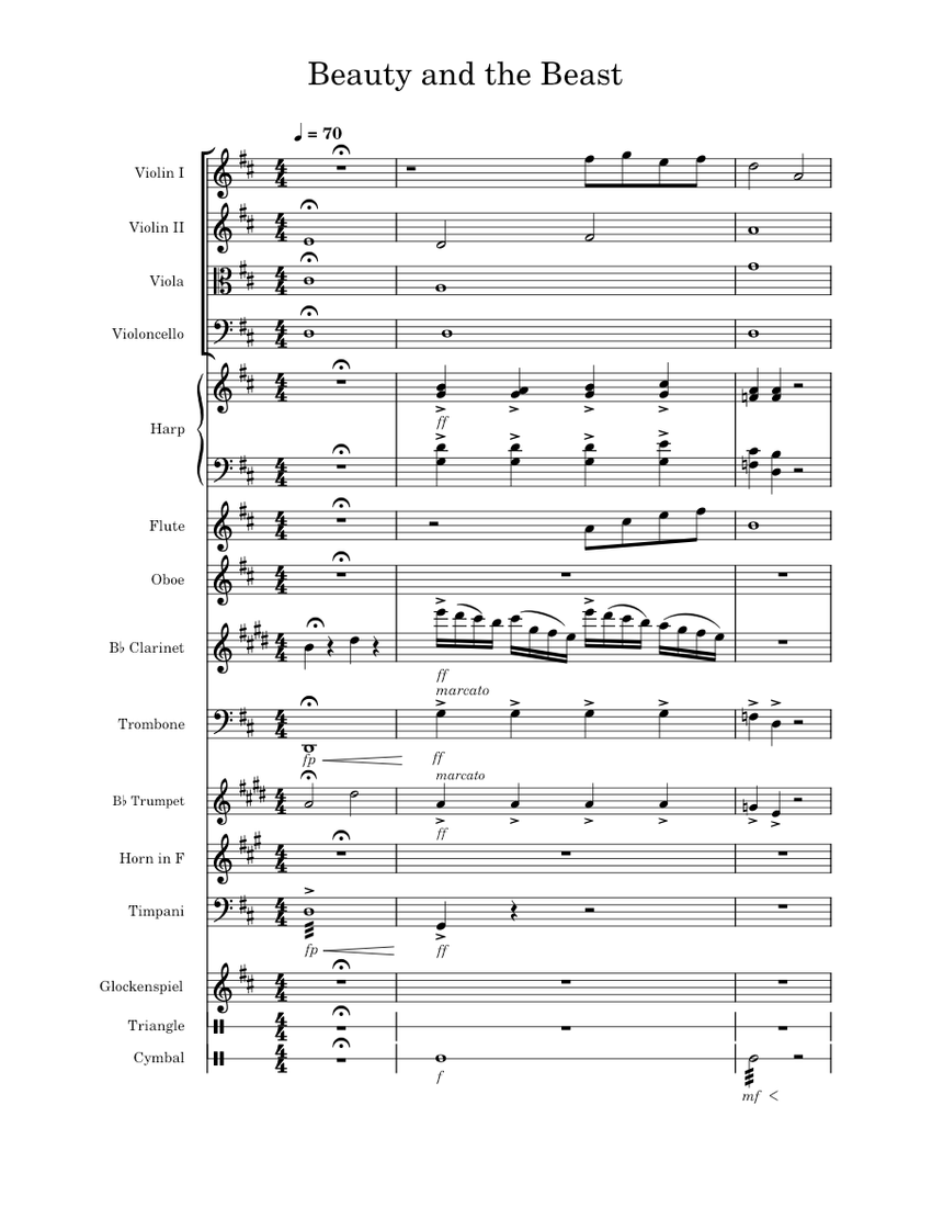 Beauty and the Beast – Alan Menken beauty and the beast Sheet Music for Trombone, Flute, Oboe ...