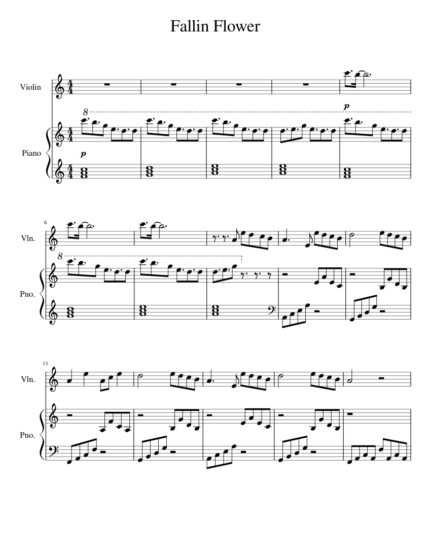 Seventeen Fallin' Flower 舞い落ちる花びら (Easy Violin and Piano) Sheet Music ...