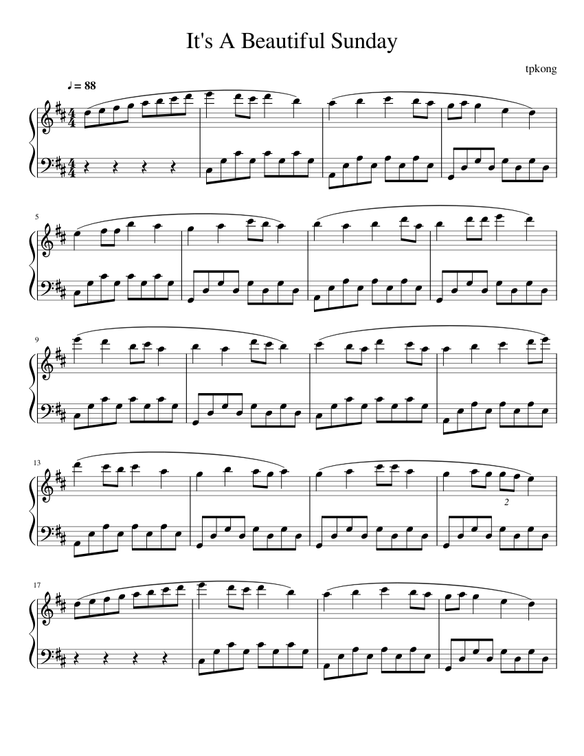 It's A Beautiful Sunday Sheet music for Piano (Solo) Easy | Musescore.com