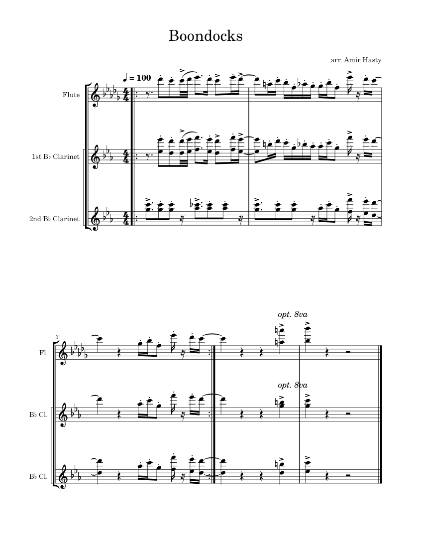 Boondocks Sheet Music for Flute, Clarinet in b-flat (Woodwind Ensemble ...