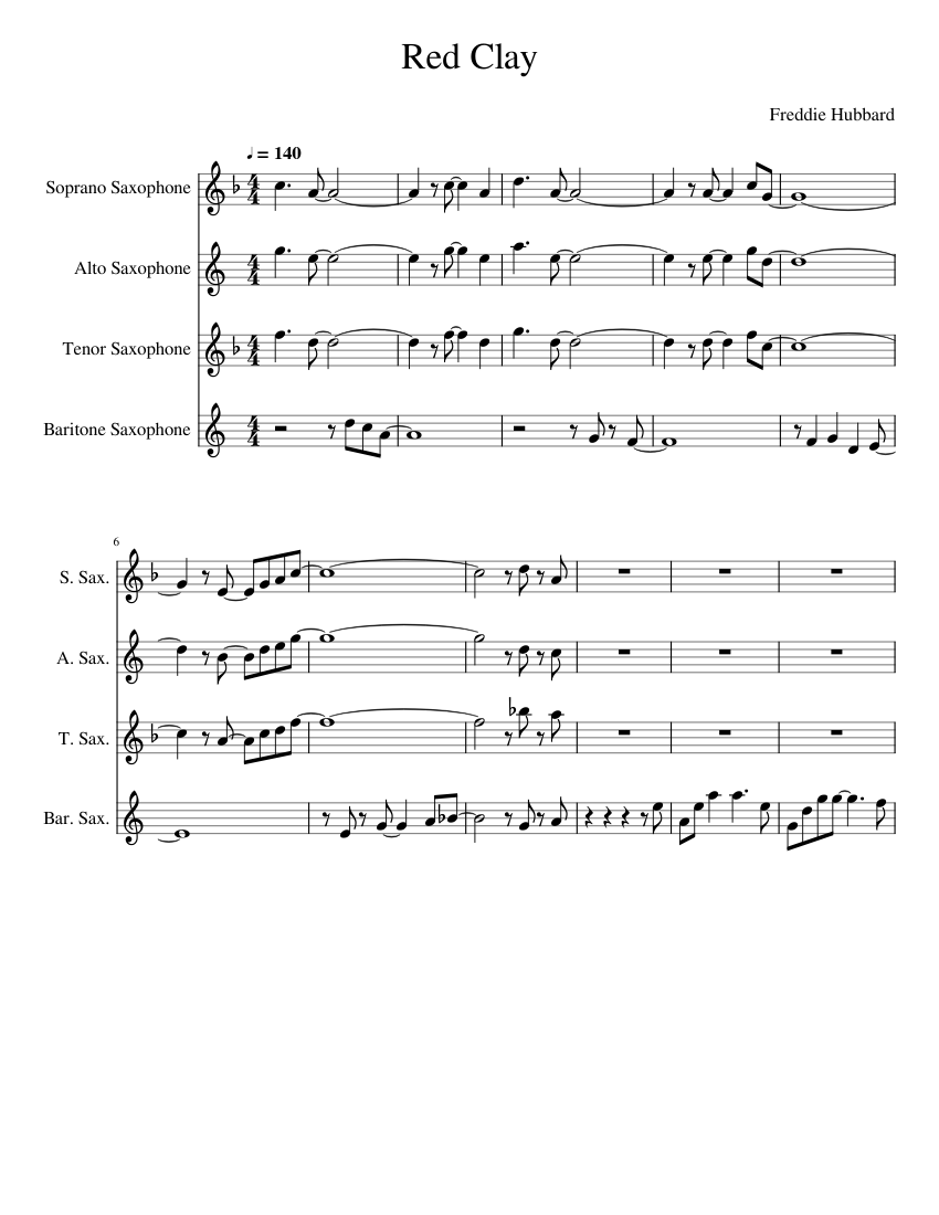 Red Clay Sheet Music for Saxophone alto, Saxophone tenor, Saxophone ...