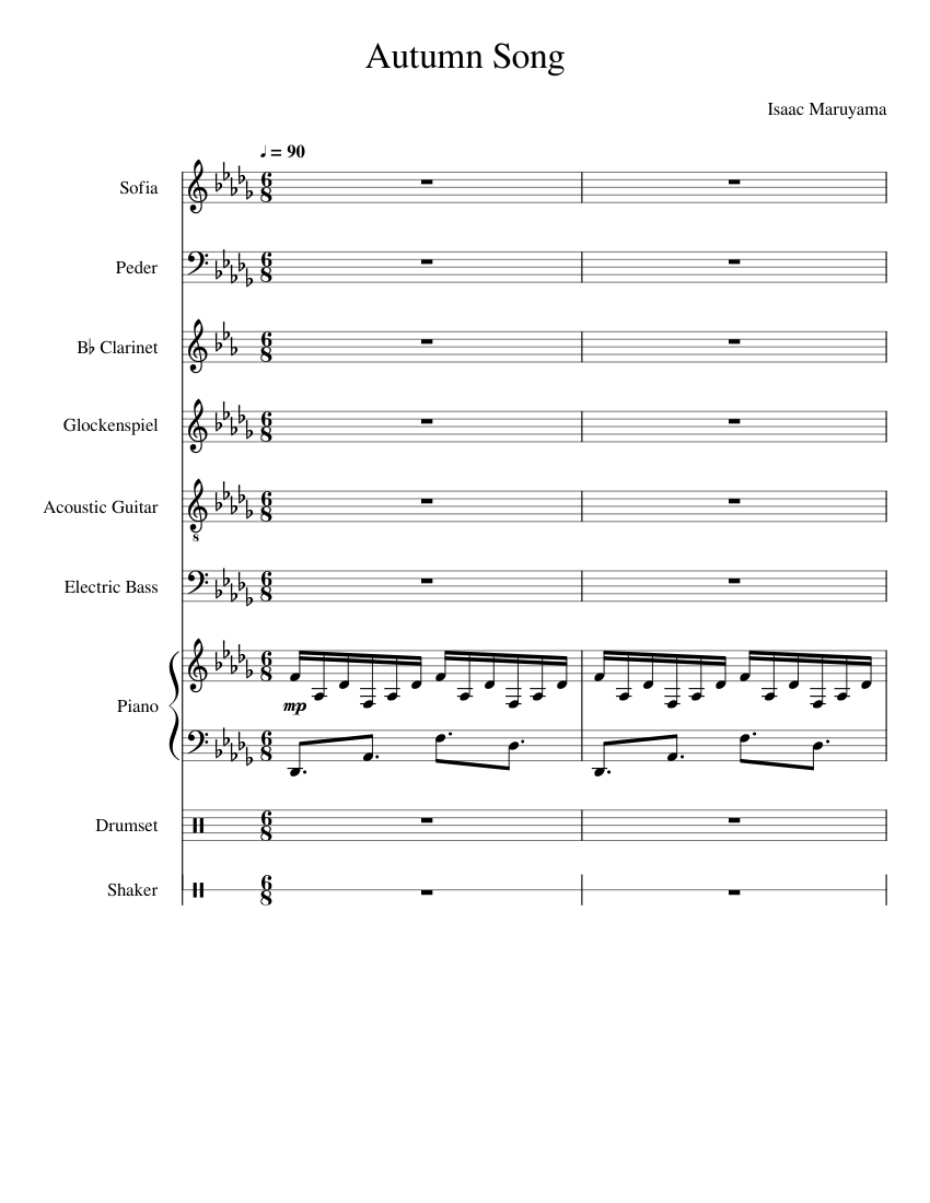 Autumn Song Sheet music for Piano, Clarinet in b-flat, Glockenspiel ...