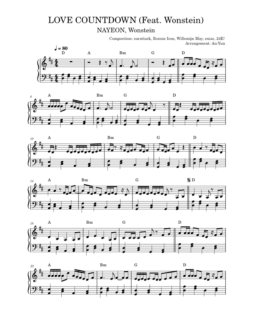 LOVE COUNTDOWN (Feat. Wonstein) – NAYEON Sheet Music with Chords for ...
