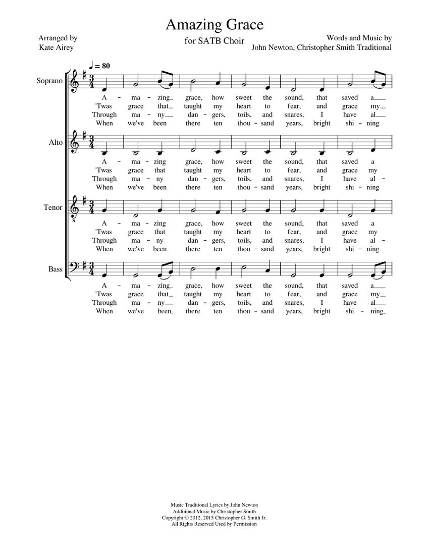 Amazing Grace – John Newton Sheet music for Soprano, Alto, Tenor, Bass ...