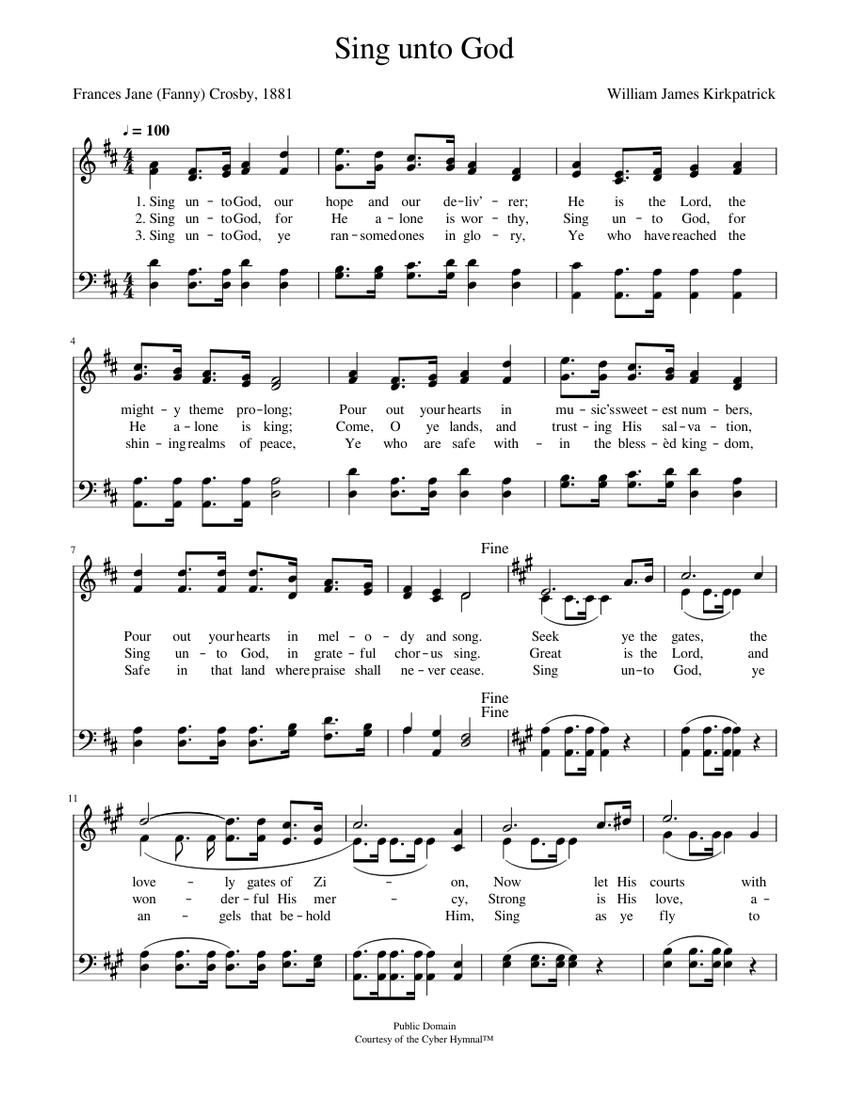 Sing unto god - William J. Kirkpatrick Sheet Music for Piano (Piano Duo ...