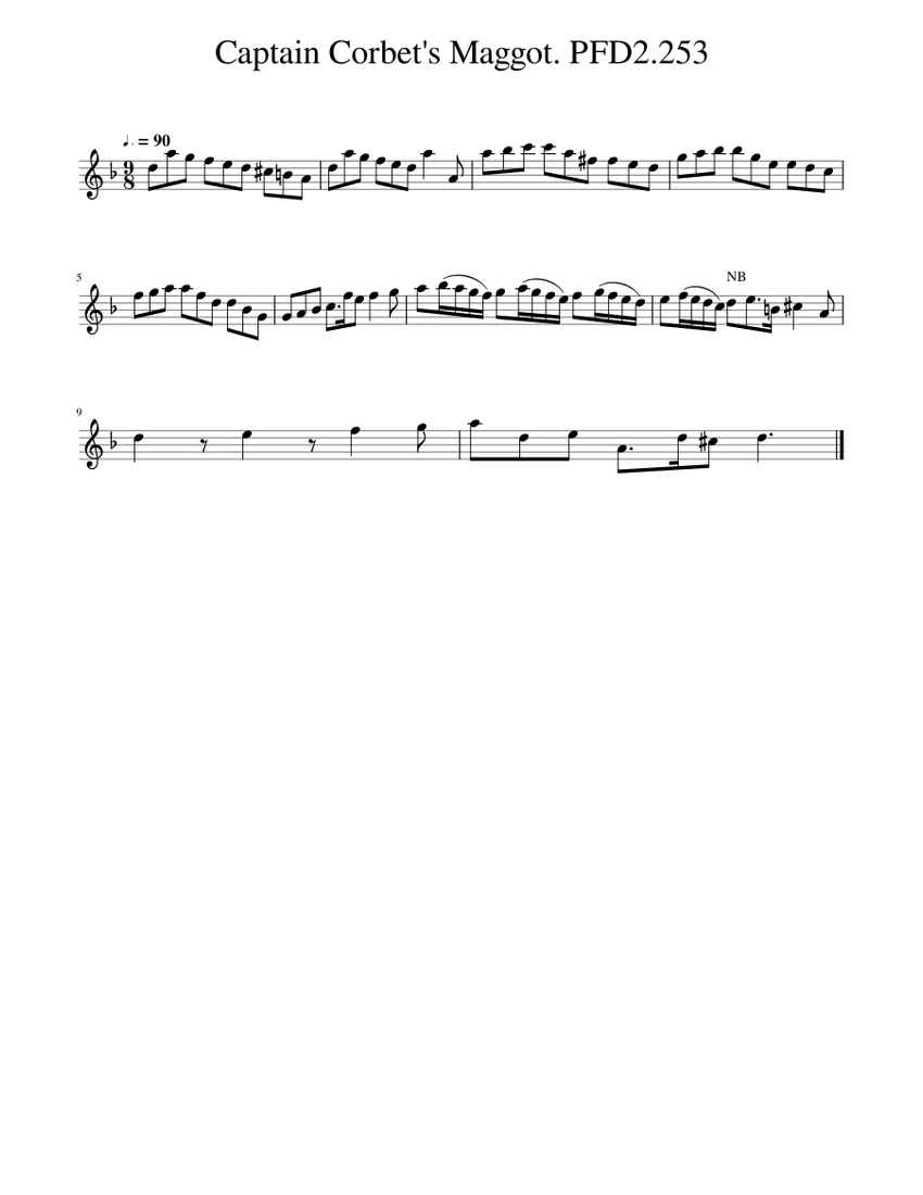 Captain Corbet's Maggot. PFD2.253 Sheet music for Piano (Solo) Easy ...