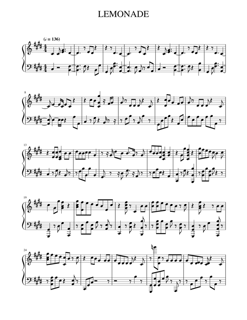 LEMONADE Sheet Music for Piano (Solo) | MuseScore.com