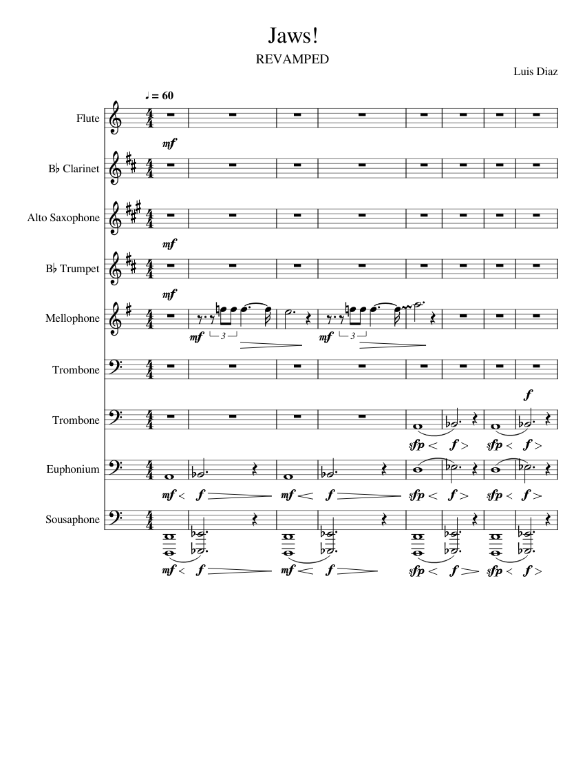 Jaws! Sheet music for Trombone, Euphonium, Mellophone, Flute & more ...