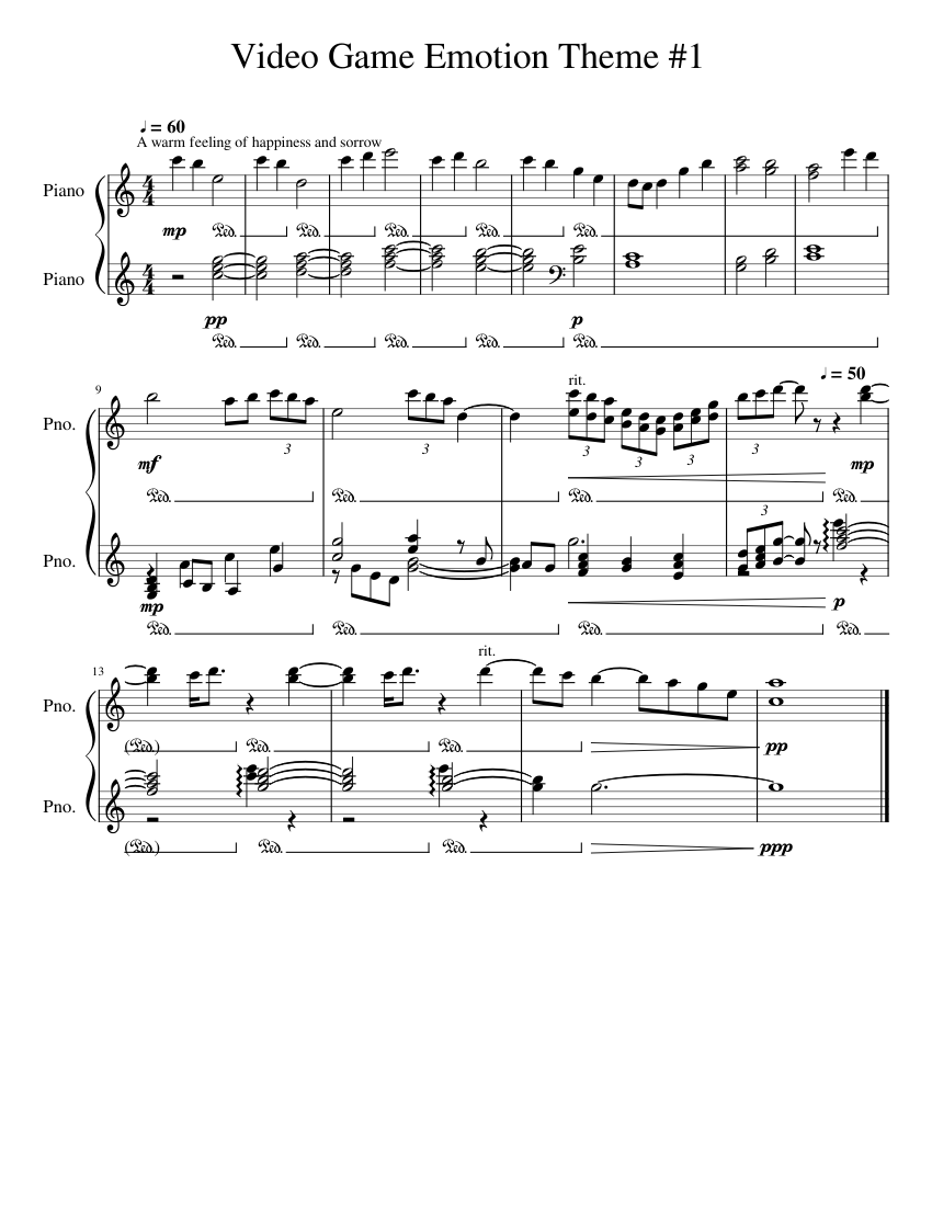 Video Game Emotion Theme #1 Sheet music for Piano (Piano Duo ...